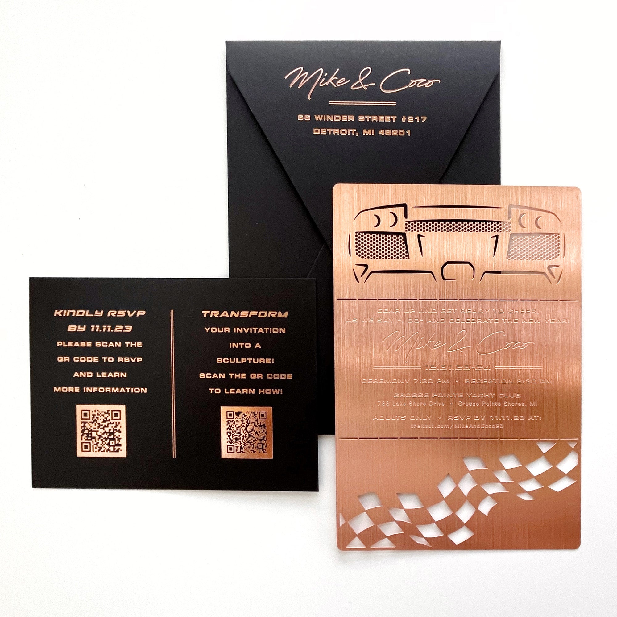 Coco and Mike: Corvette Wedding Invitations
